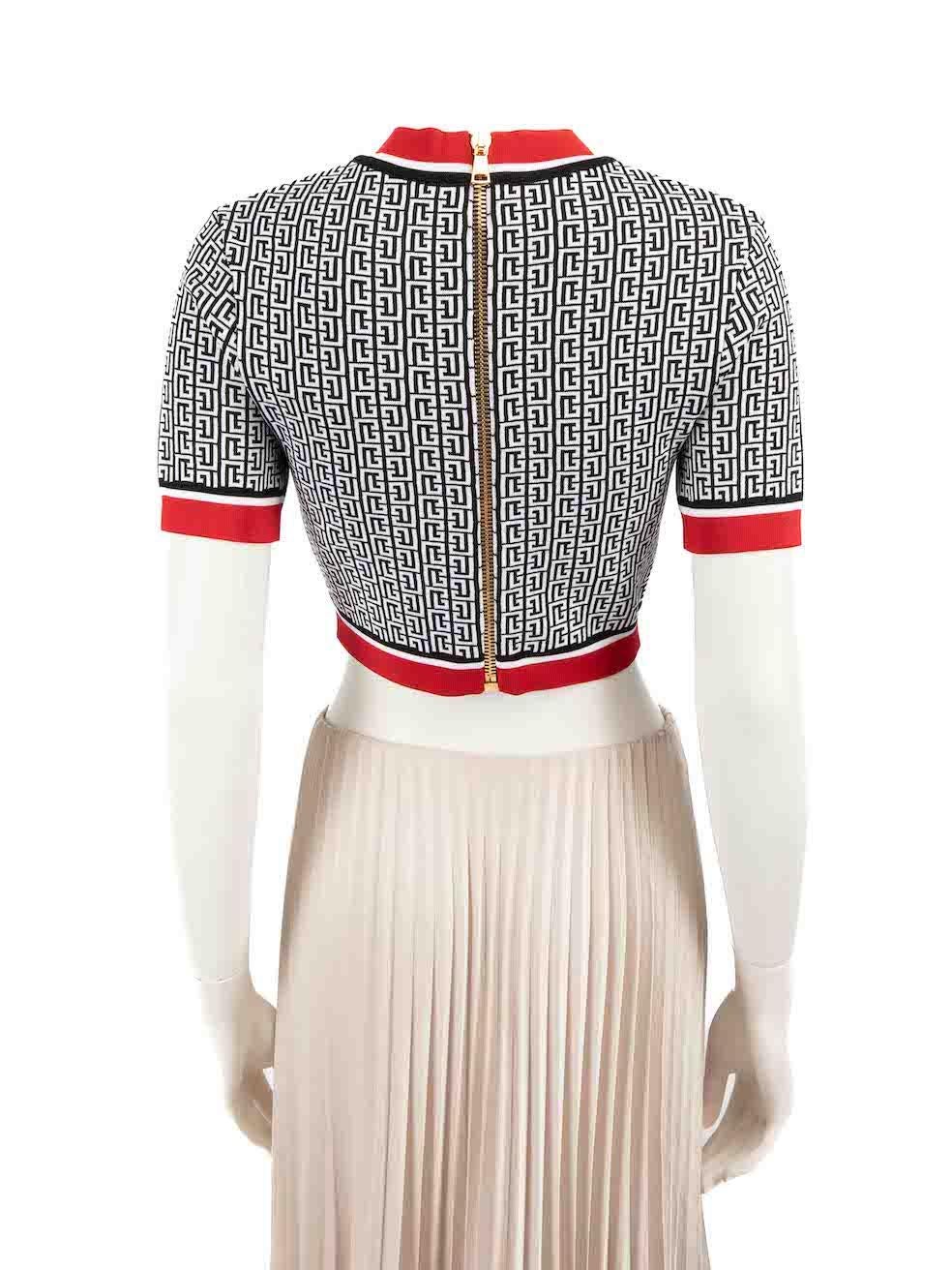 Balmain FW23 Monogram Pattern Crop Top Size S For Sale at 1stDibs