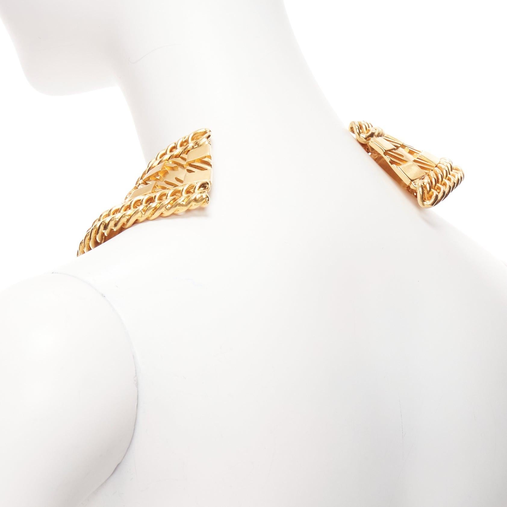 BALMAIN gold 3D checkered chain heavy metal choker plate necklace For ...