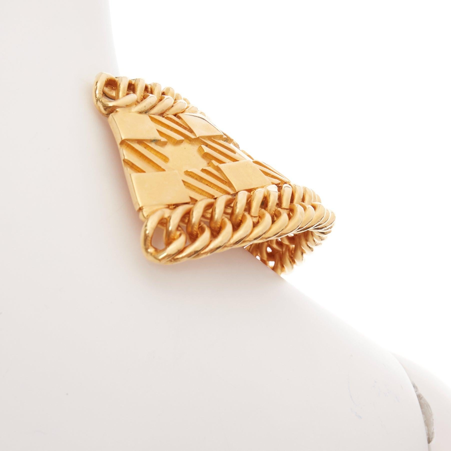 BALMAIN gold 3D checkered chain heavy metal choker plate necklace For ...