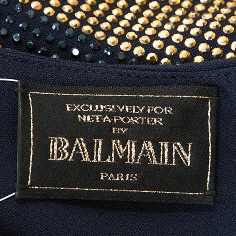 Balmain Gold Crystal Embellished Striped One Shoulder Mini Dress L at ...