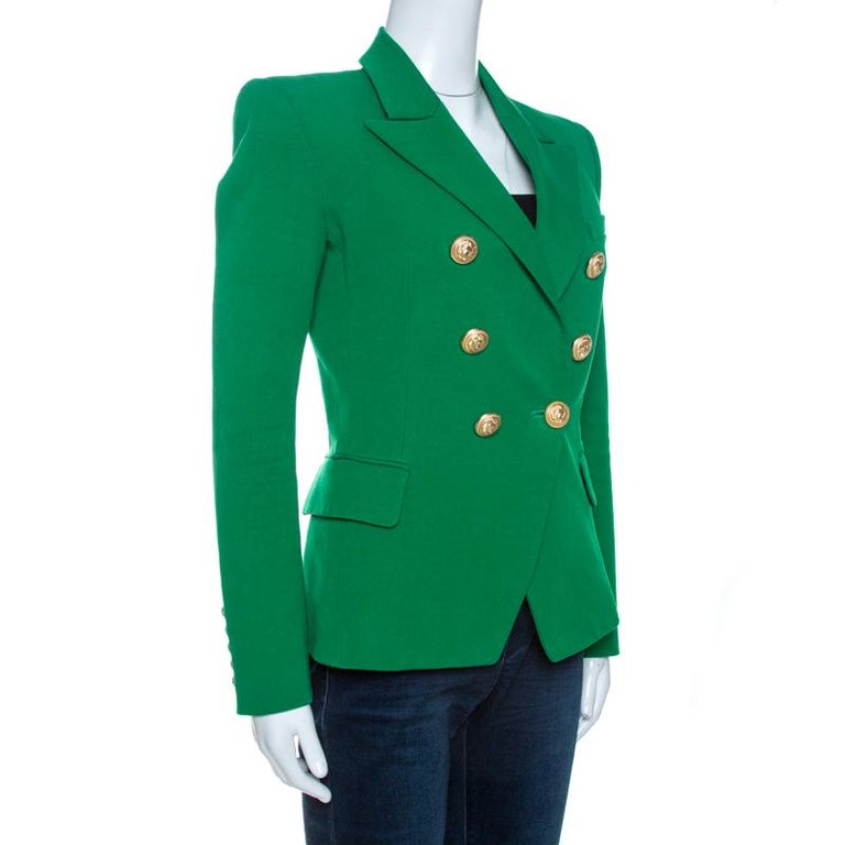 Balmain Green Modal Blend Double Breasted Jacket M at 1stDibs