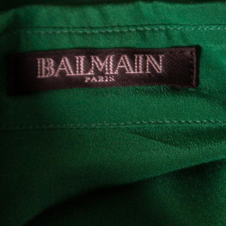 Balmain Green Silk Gold Button Detail Long Sleeve Classic Shirt M For ...