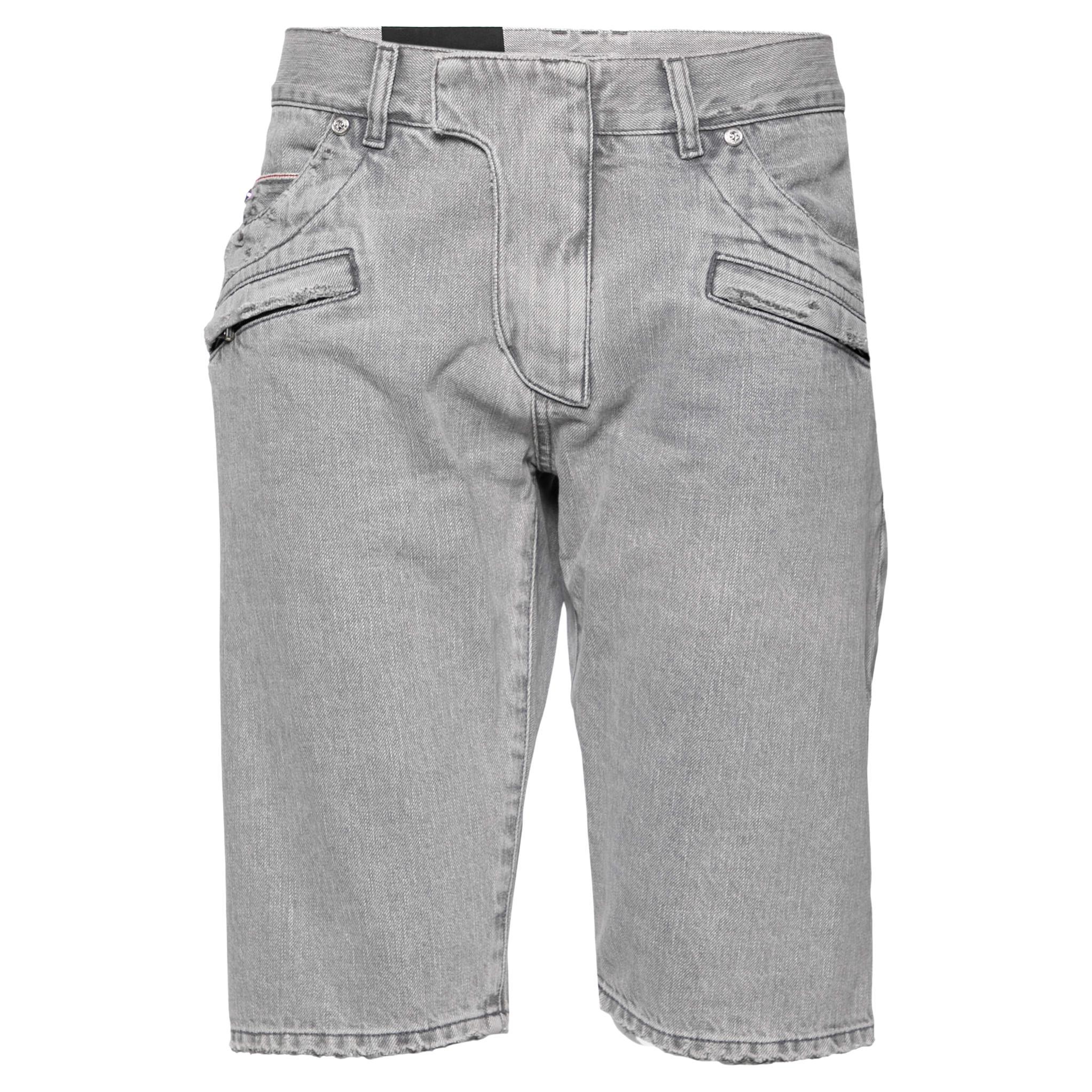 Balmain Grey Distressed Denim Shorts M For Sale at 1stDibs