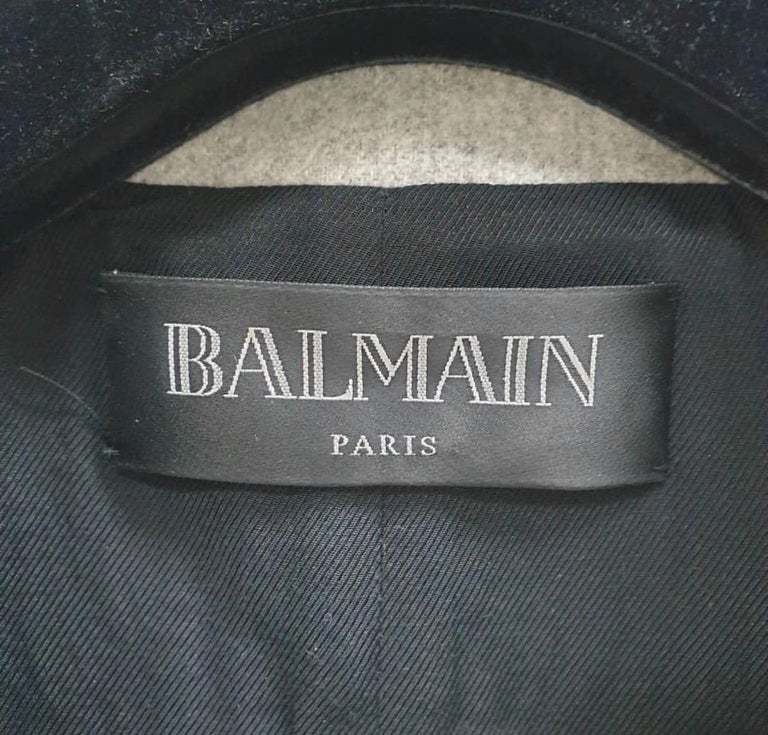Balmain Grey Wool Cashmere Gold Button Double Breasted Overcoat at 1stDibs