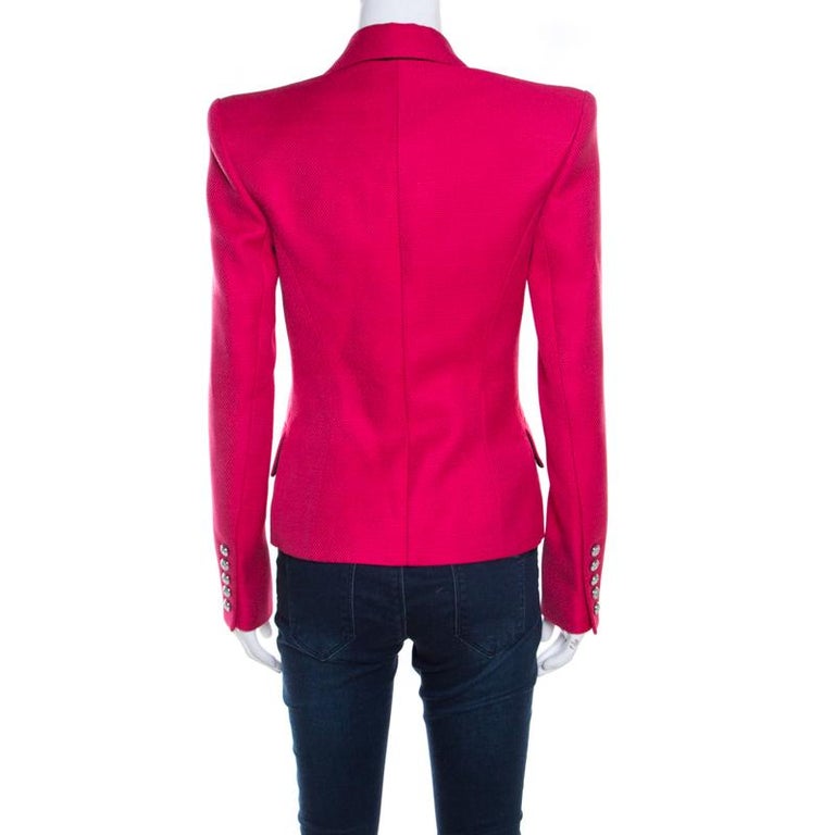 Balmain Hot Pink Basketweave Textured Double Breasted Blazer S For Sale ...