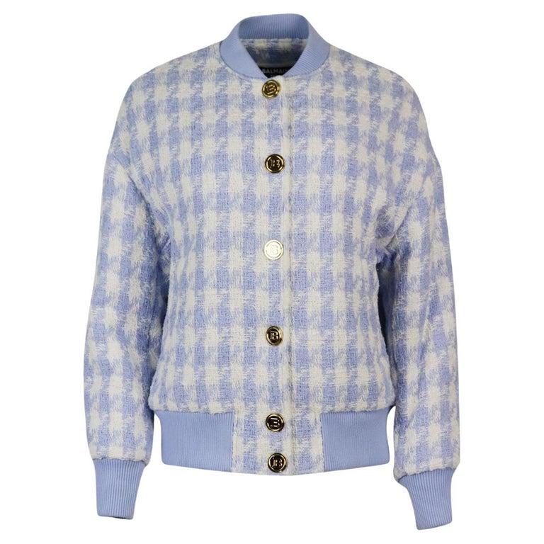 Balmain Houndstooth Cotton Blend Tweed Bomber Jacket Fr 38 Uk 10 For ...