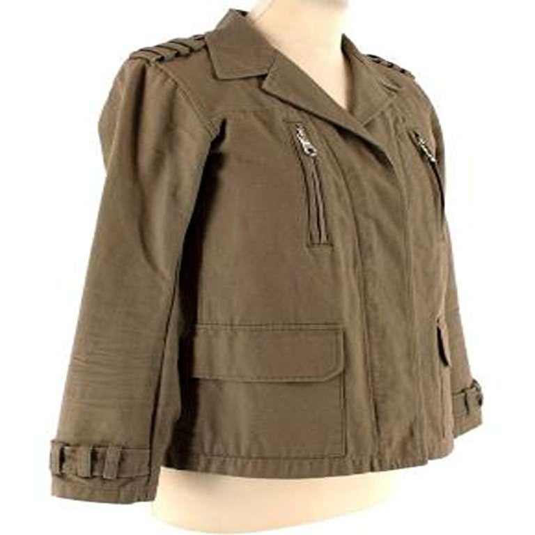 Balmain Khaki Embellished Cotton Military Jacket For Sale at 1stDibs