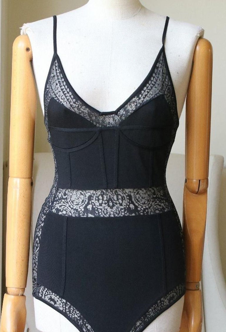 Balmain Lace-Paneled Stretch-Jersey Bodysuit For Sale at 1stDibs