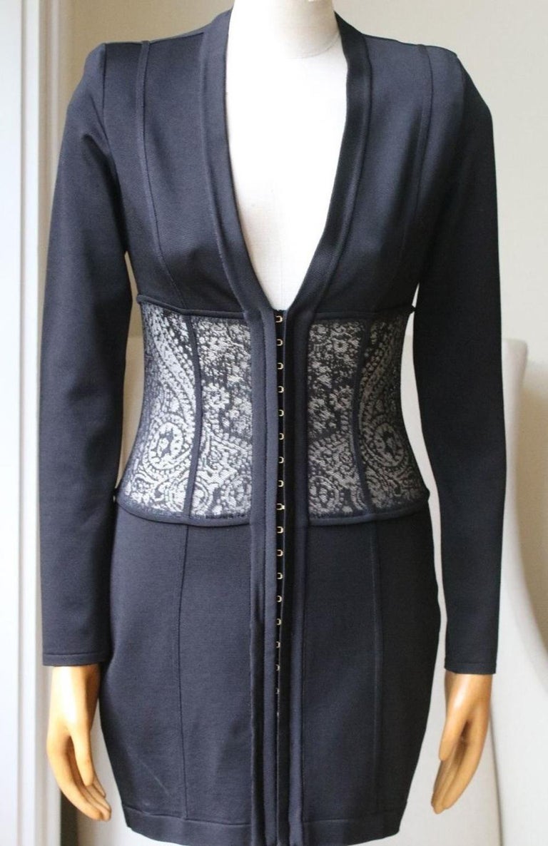 Balmain Lace-Paneled Stretch-Knit Mini Dress at 1stDibs