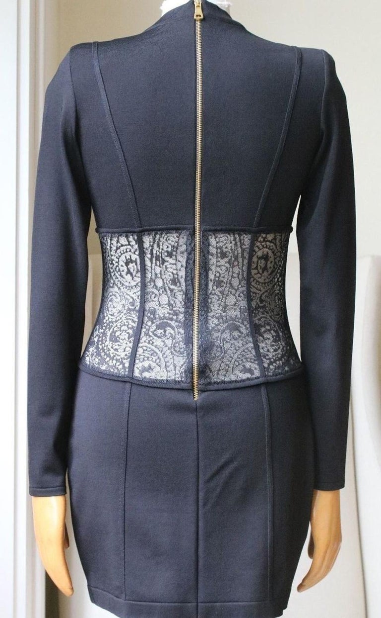Balmain Lace-Paneled Stretch-Knit Mini Dress at 1stDibs