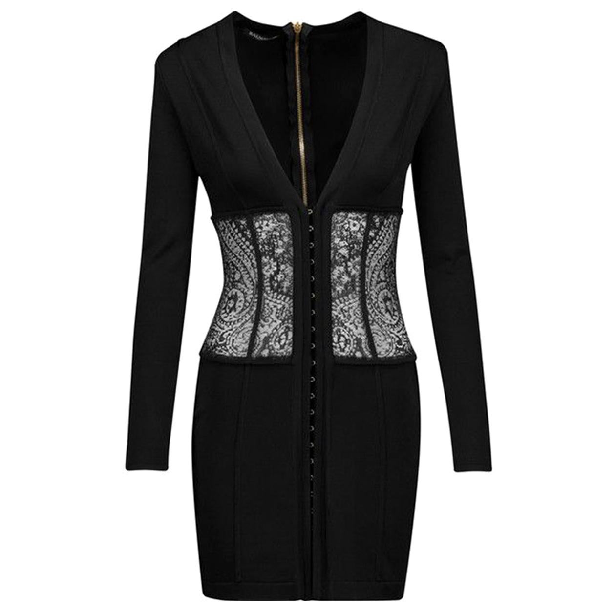 Balmain Lace-Paneled Stretch-Knit Mini Dress at 1stDibs