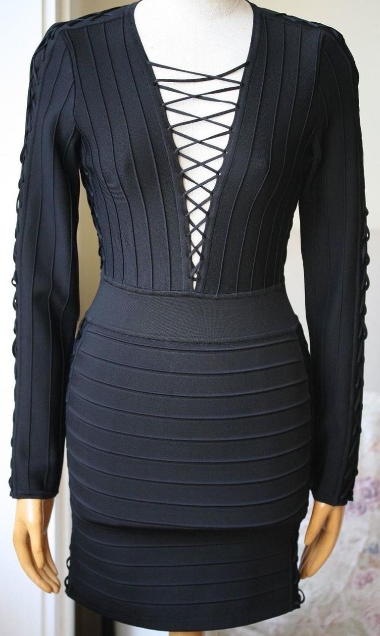 Balmain Lace-Up Ribbed Stretch-Knit Mini Dress For Sale at 1stDibs