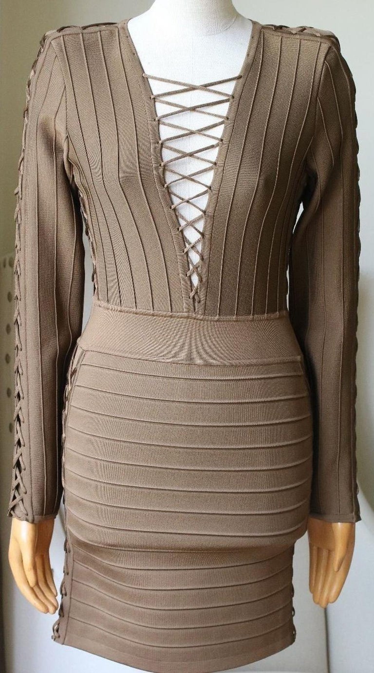 Balmain Lace-Up Ribbed Stretch-Knit Mini Dress For Sale at 1stDibs ...