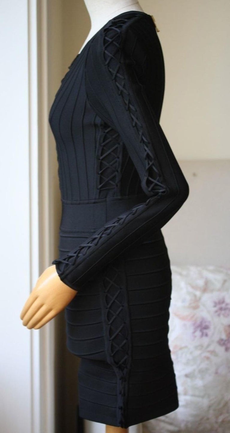Balmain Lace-Up Ribbed Stretch-Knit Mini Dress For Sale at 1stDibs