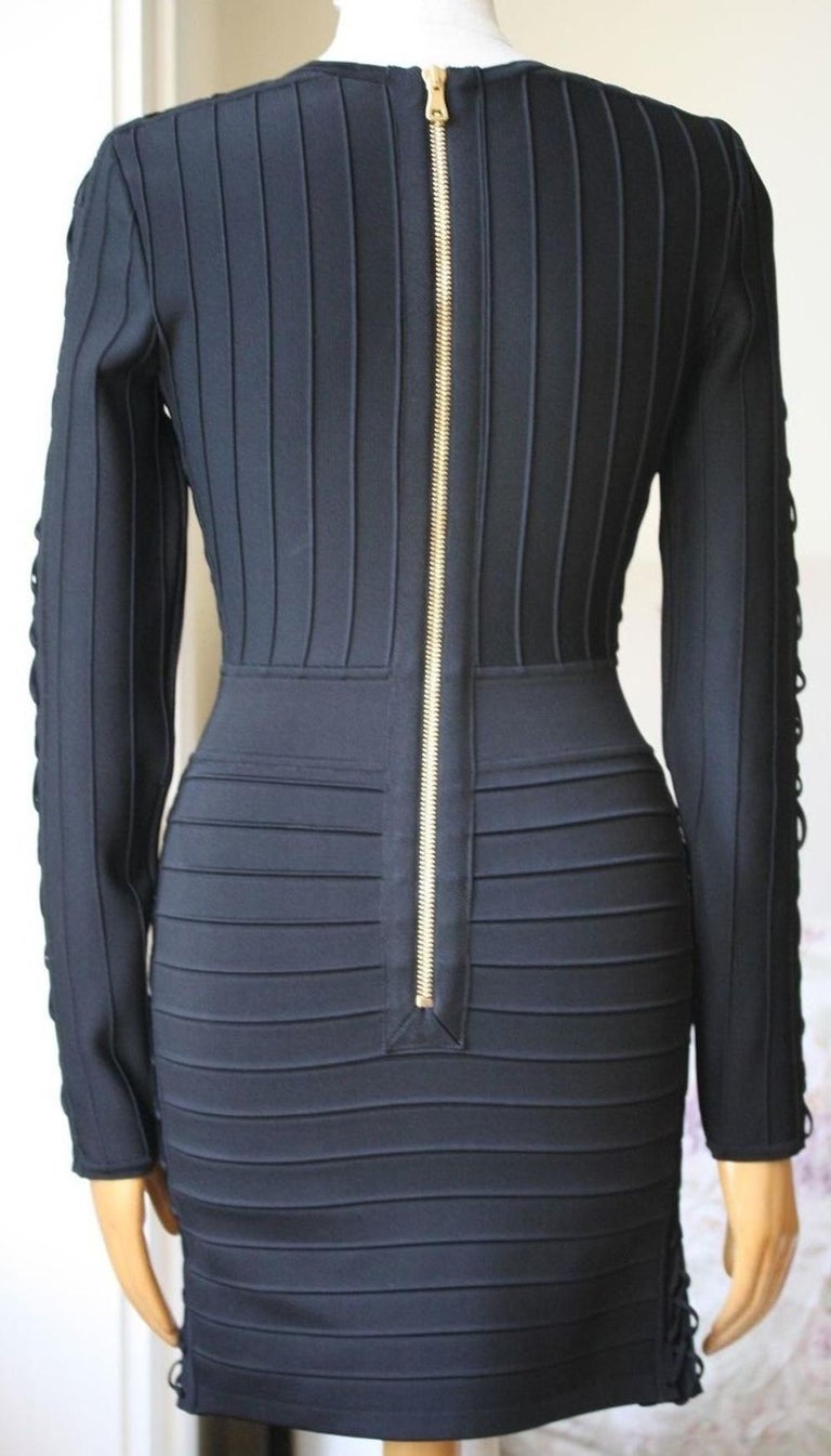 Balmain Lace-Up Ribbed Stretch-Knit Mini Dress For Sale at 1stDibs