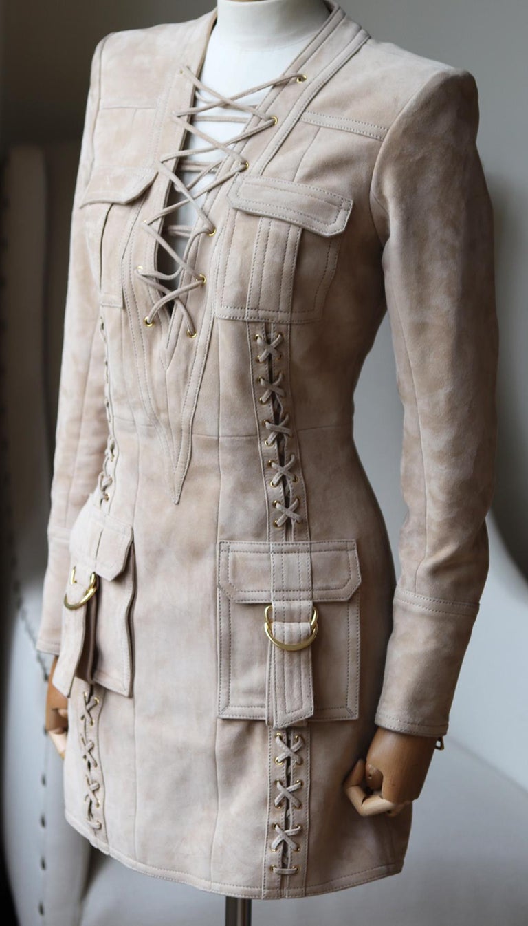 Balmain Lace-Up Suede Mini Dress at 1stDibs | balmain sale, balmain watches
