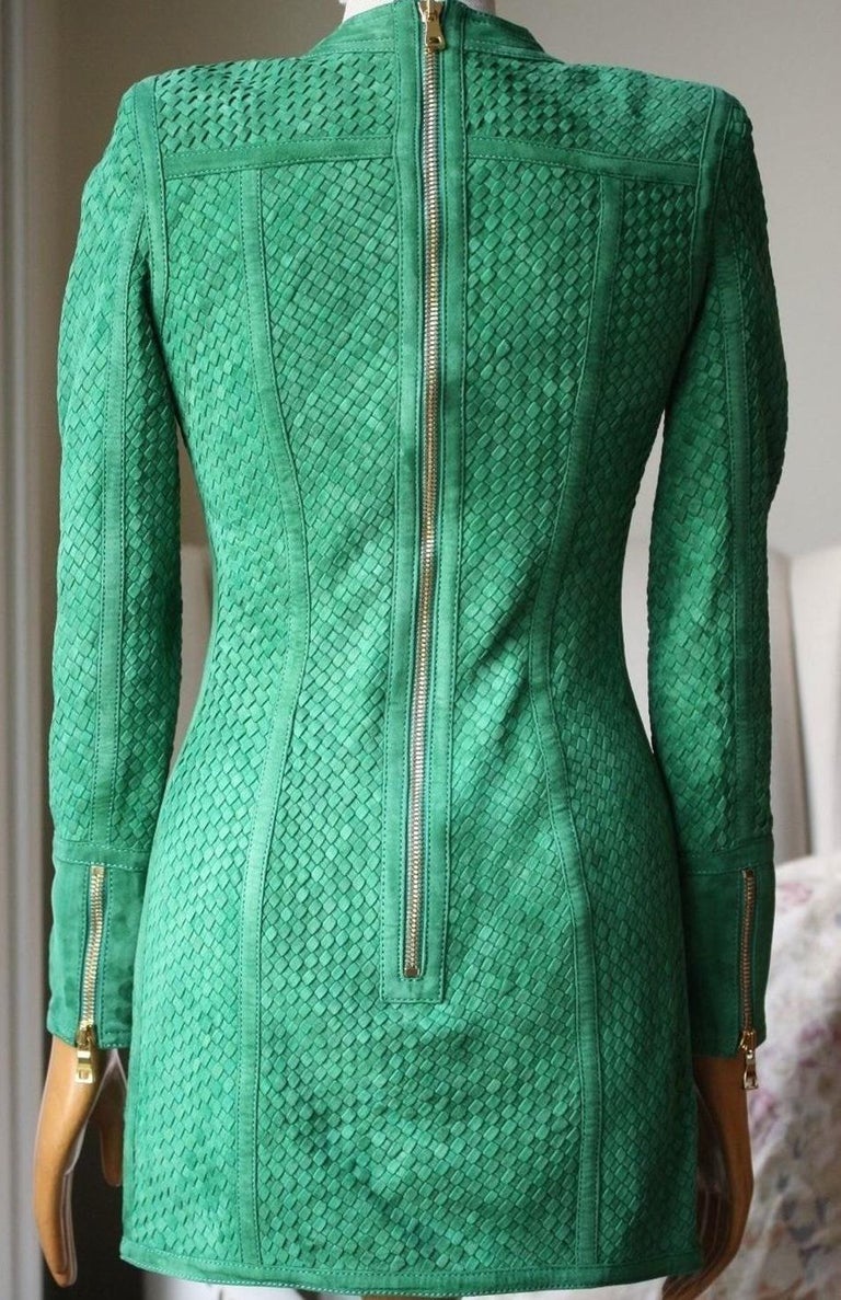 Balmain Lace-Up Woven Suede Mini Dress at 1stDibs