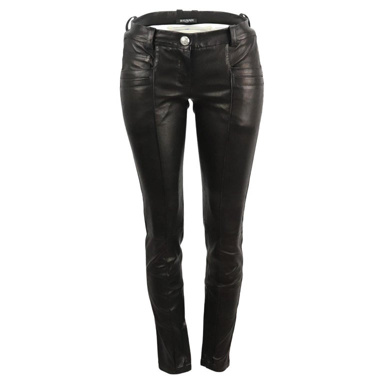 Balmain Leather Low Rise Skinny Pants Fr 36 Uk 8 For Sale at 1stDibs