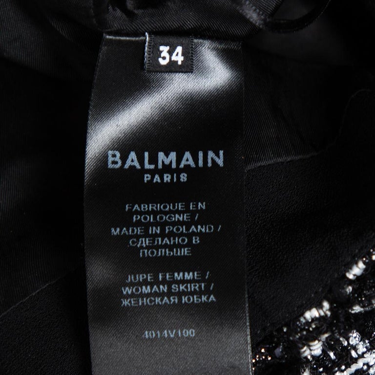 Balmain Monochrome Tweed and Lurex Belted Mini Skirt S For Sale at 1stDibs