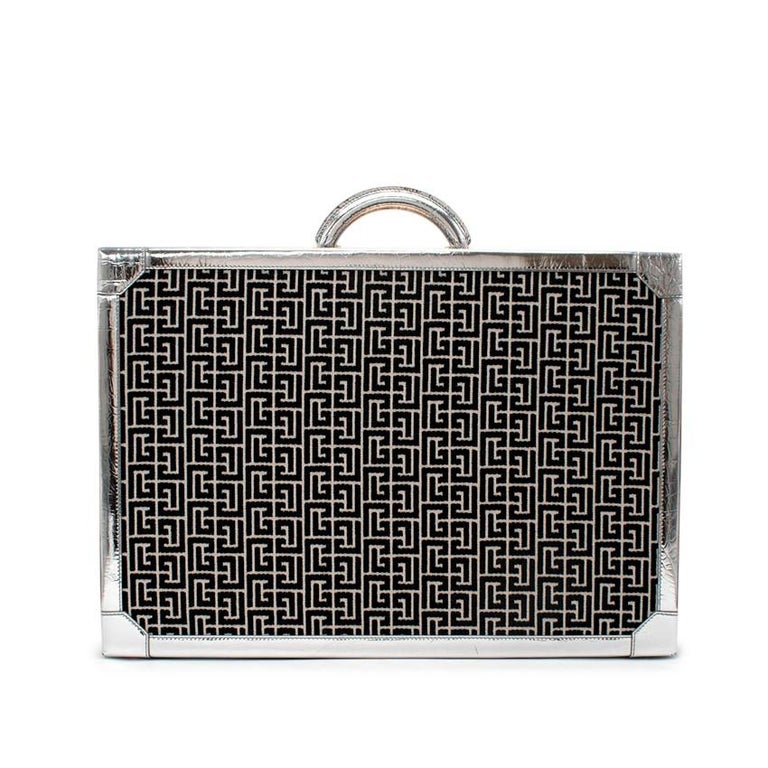 Balmain Monogram Jacquard Metallic Croc-Effect Leather Trim Suitcase ...