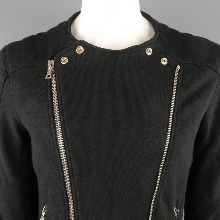 BALMAIN Motorcycle Jacket - Size Large - Men's Black Cotton / Linen at ...