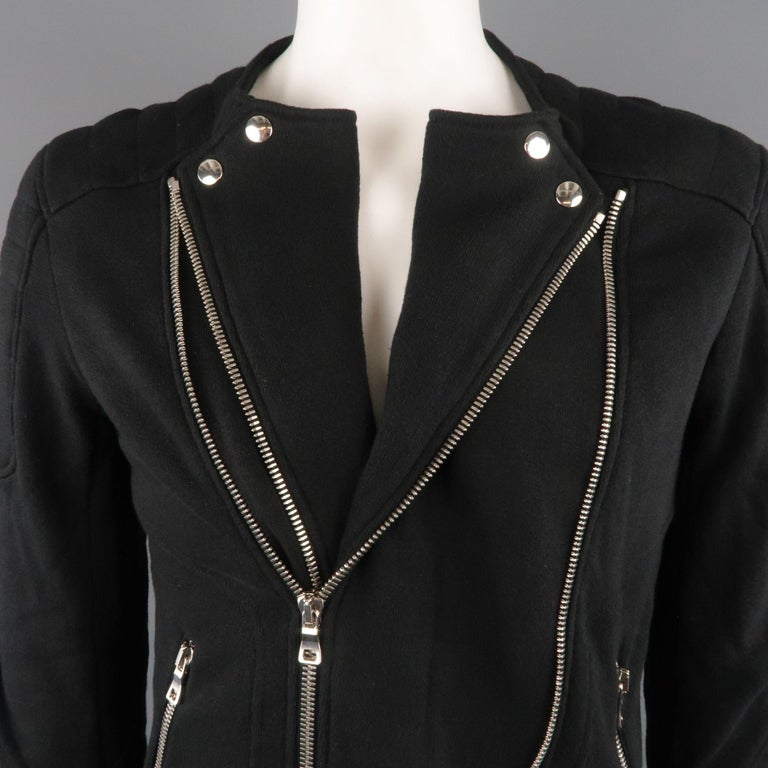 BALMAIN Motorcycle Jacket - Size Large - Men's Black Cotton / Linen at ...