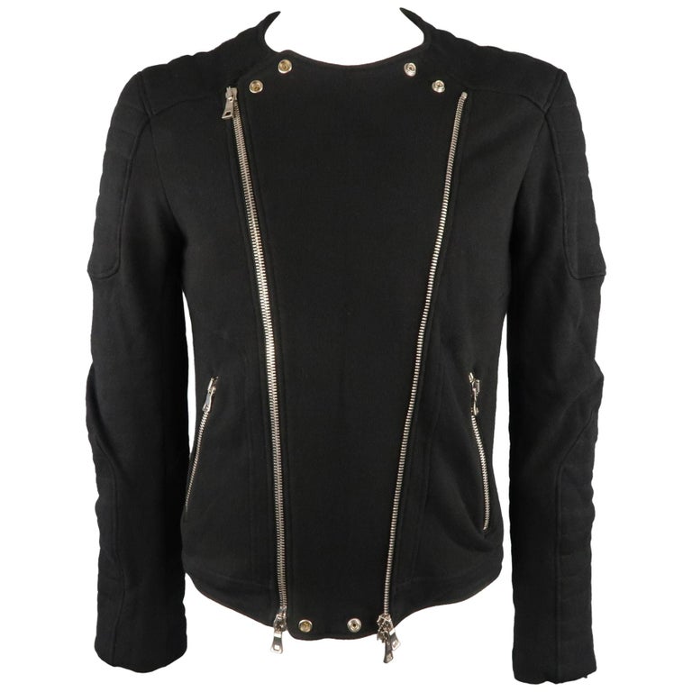 BALMAIN Motorcycle Jacket - Size Large - Men's Black Cotton / Linen at ...