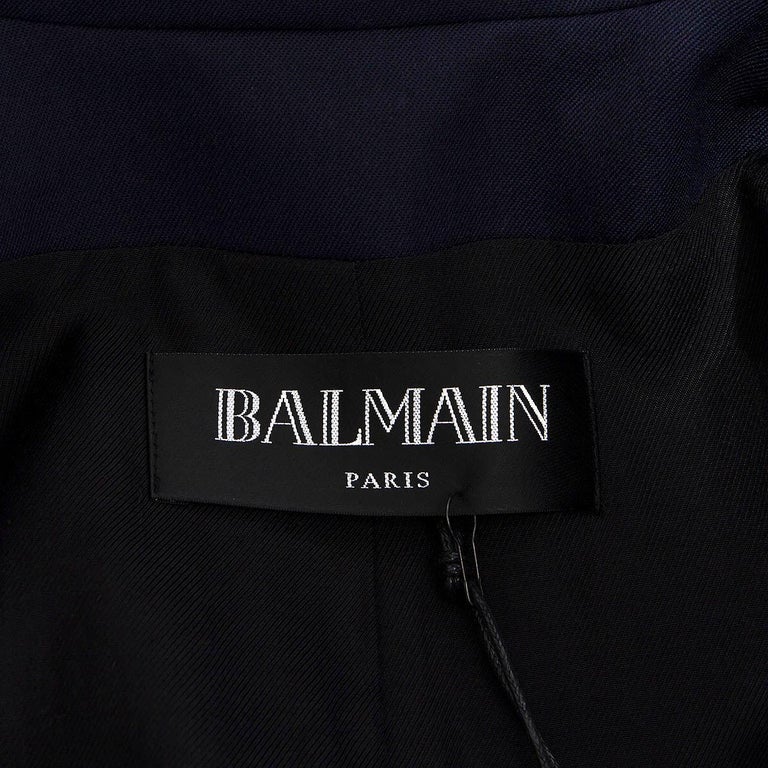 BALMAIN navy blue SIGNATURE DOUBLE BREASTED Blazer Jacket XS For Sale at 1stDibs