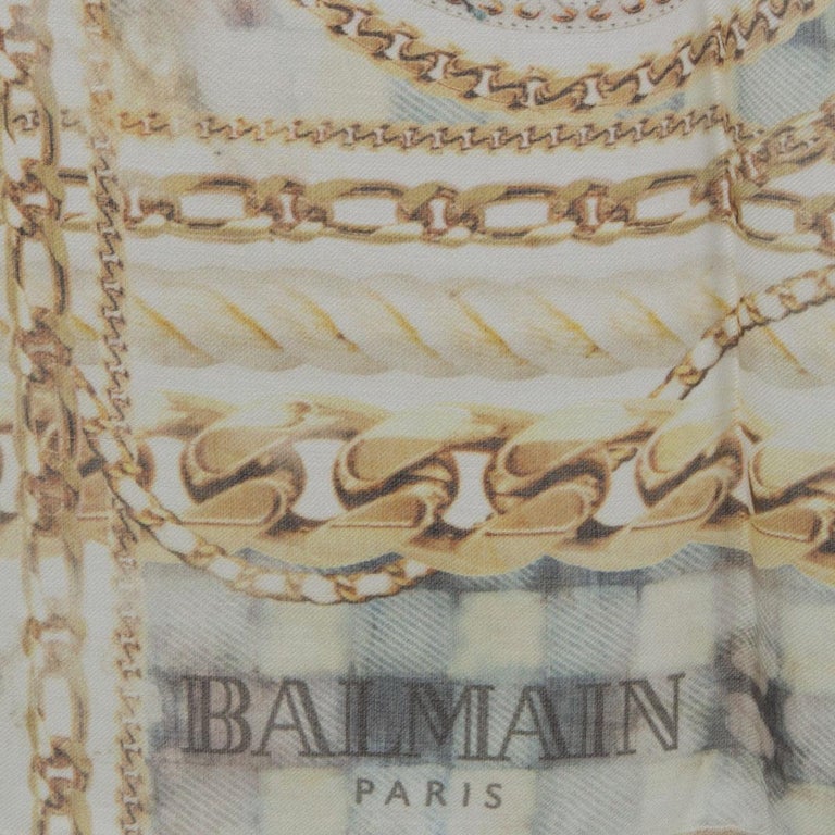 BALMAIN off-white and gold cashmere silk Chain Shawl Scarf at 1stDibs