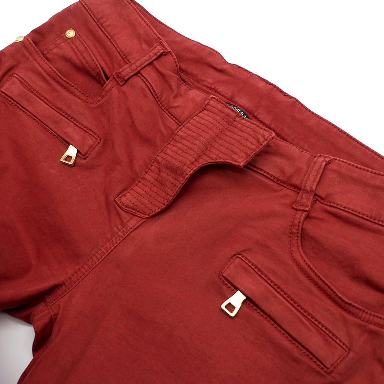 Balmain Paris Red Fitted Biker Jeans SIZE M at 1stDibs | balmain paris ...