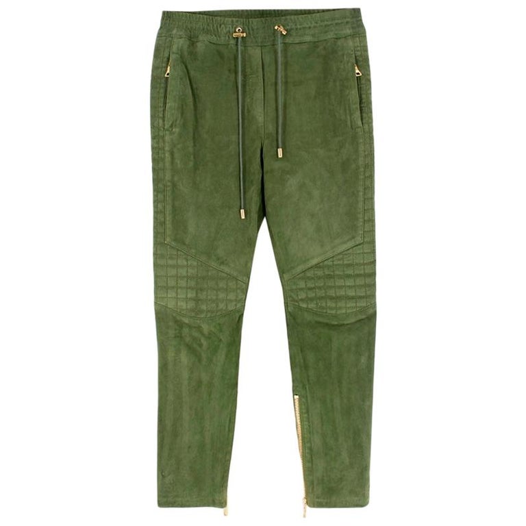 Balmain Quilted cropped suede track pants - Size US 4 For Sale at 1stDibs