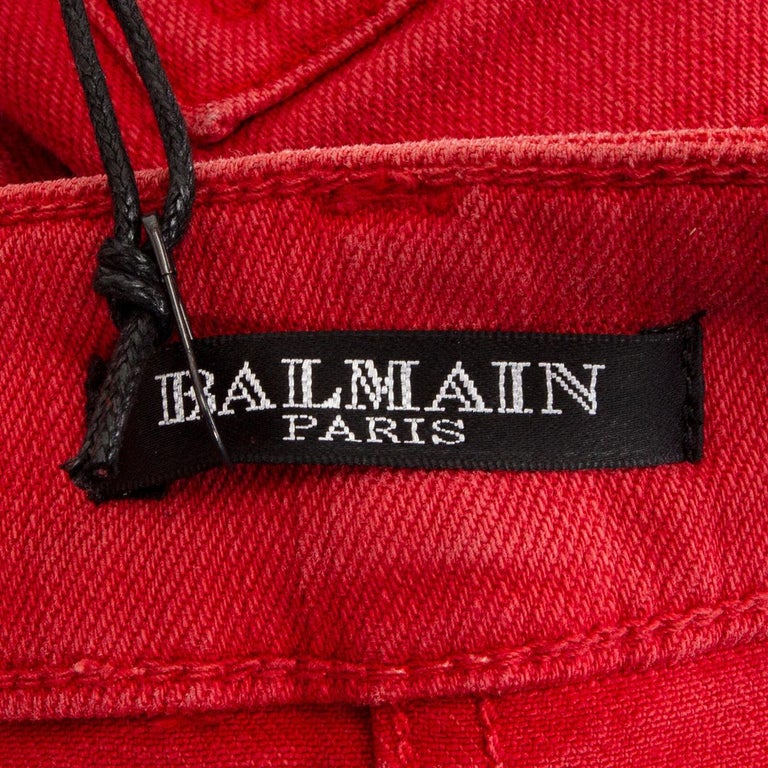 BALMAIN red cotton DENIM SKINNY BIKER Jeans Pants 38 XS For Sale at 1stDibs