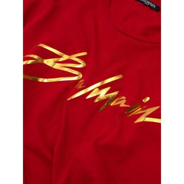 Balmain Red Foil Logo T-shirt For Sale at 1stDibs