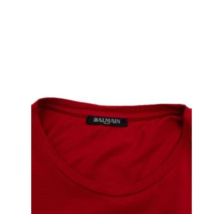 Balmain Red Foil Logo T-shirt For Sale at 1stDibs