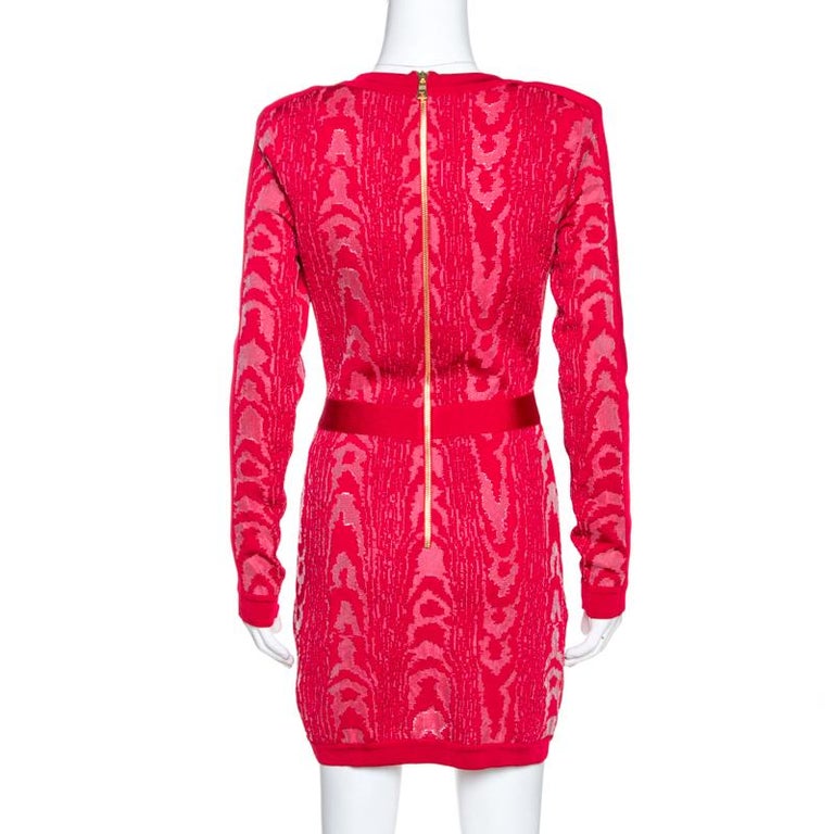 Balmain Red Moire Jacquard Knit Mini Dress M at 1stDibs | balmain dubai ...