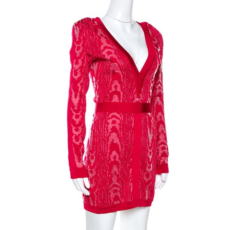 Balmain Red Moire Jacquard Knit Mini Dress M at 1stDibs | balmain dubai ...