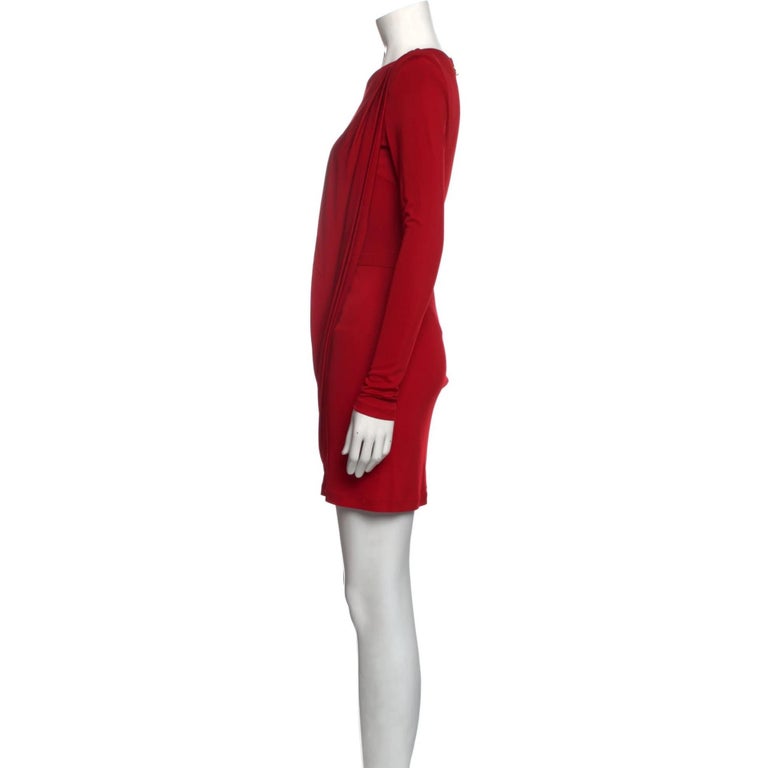 Balmain Red Ruched Wasit Strong Shoulder Dress (S | US4) For Sale at ...
