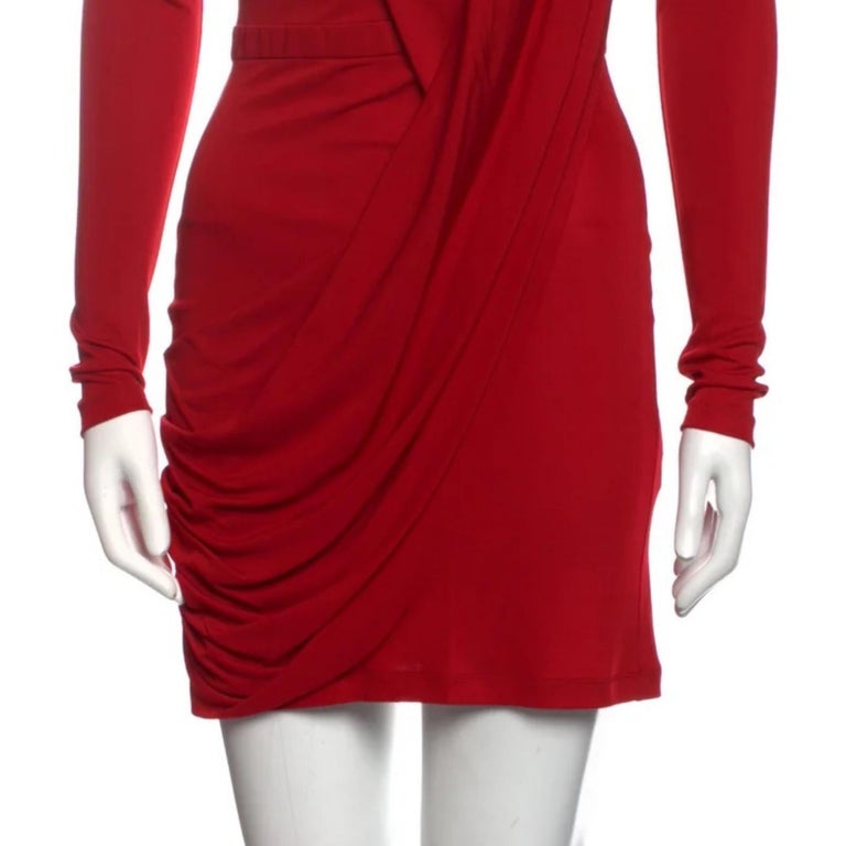 Balmain Red Ruched Wasit Strong Shoulder Dress (S | US4) For Sale at ...