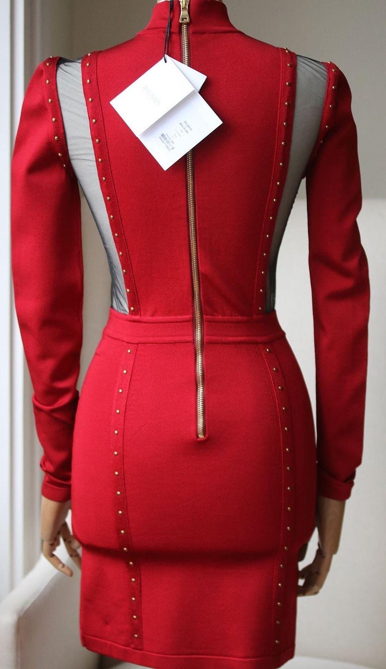 Balmain Sheer-Panel Mini Dress For Sale at 1stDibs
