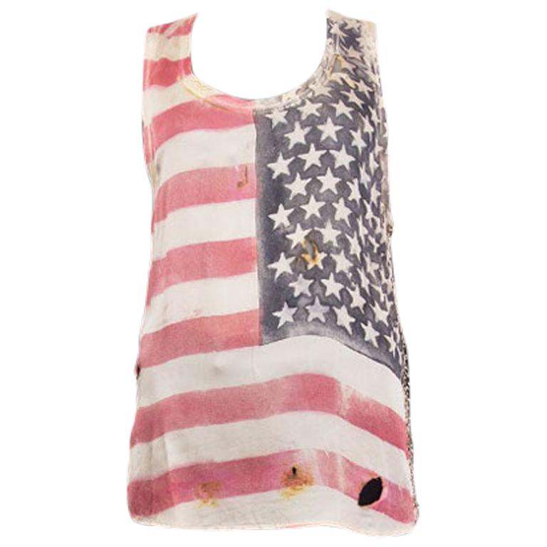 BALMAIN silk EMBELLISHED AMERICAN FLAG Tank Top Shirt 38 S at 1stDibs