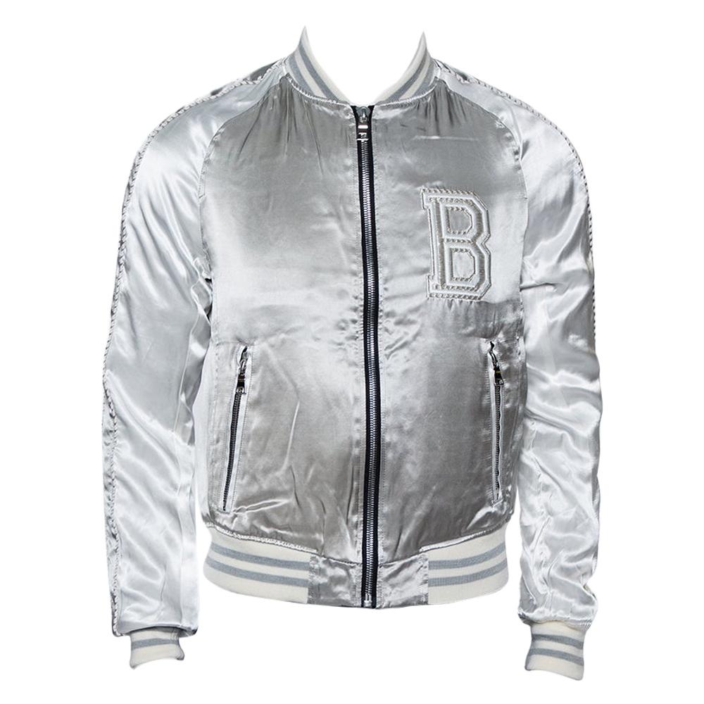 new BALMAIN silver diamond quilted military double breasted blazer ...