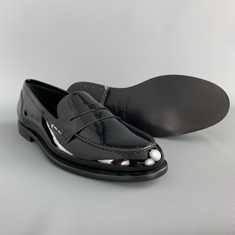 BALMAIN Size 10 Black Patent Leather Slip On Penny Loafers at 1stDibs ...