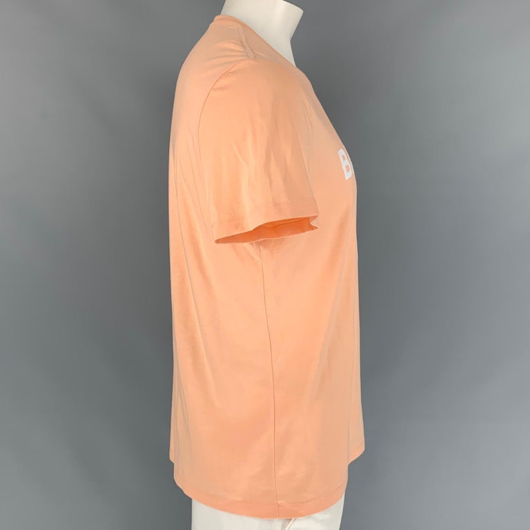 BALMAIN Size XL Peach Logo Cotton Crew-Neck T-shirt For Sale at 1stDibs