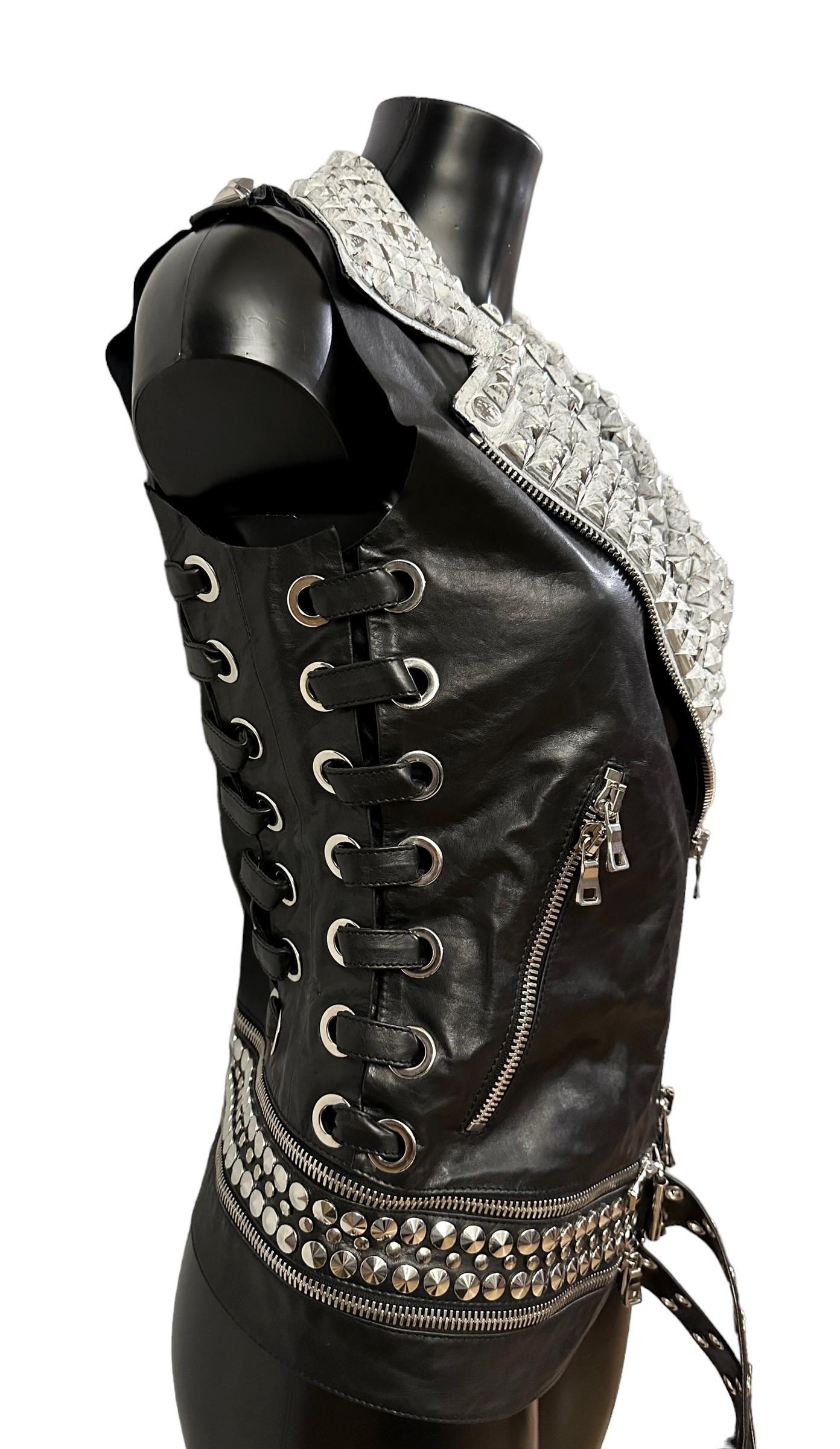 Balmain SS 2011 Rare Black Leather Studded Vest For Sale at 1stDibs