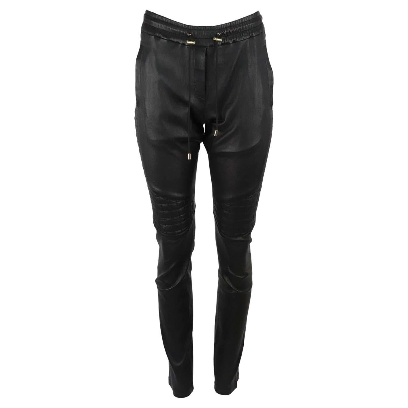 Balmain Black Leather Biker Motorcycle Skinny Jeans / Pants at 1stDibs