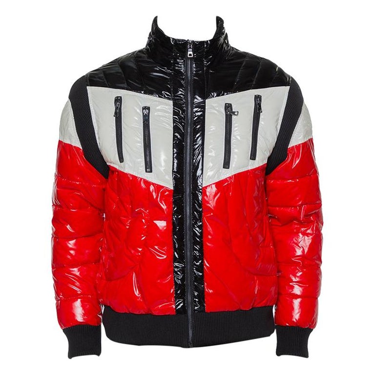 Balmain Tricolor Synthetic Quilted Hooded Puffer Jacket L at 1stDibs