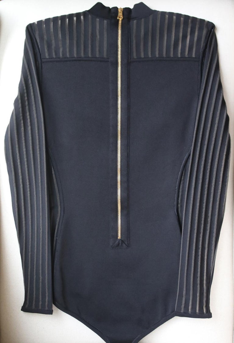 Balmain Tulle-Trimmed Stretch-Knit Bodysuit For Sale at 1stDibs