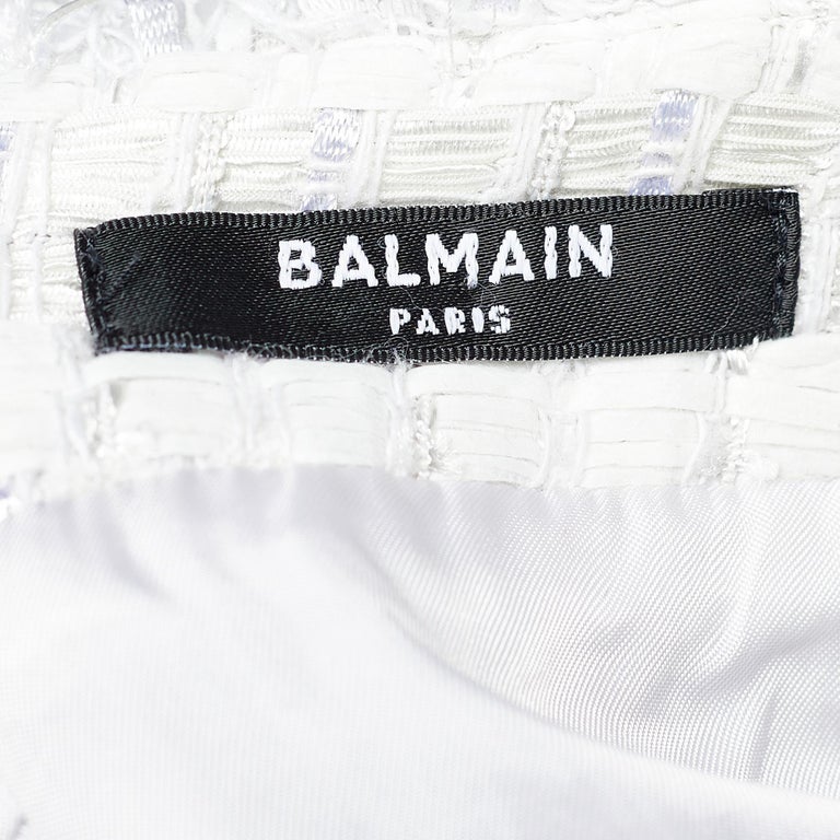 Balmain White Bouclé Tweed Fringed Skirt M For Sale at 1stDibs