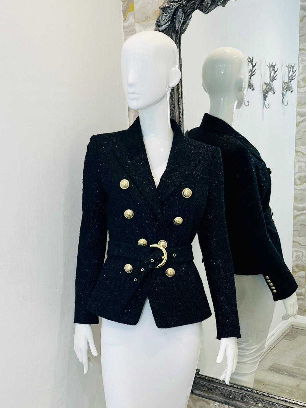 Balmain Wool and Metallic Thread Belted Jacket For Sale at 1stDibs