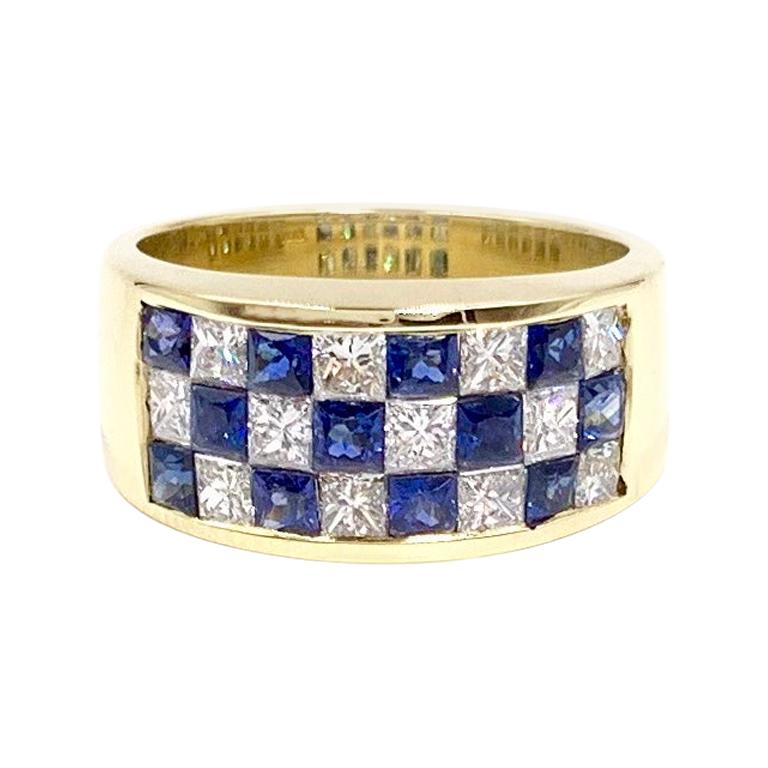 Balogh 18 Karat Diamond and Blue Sapphire Checkerboard Ring For Sale at ...